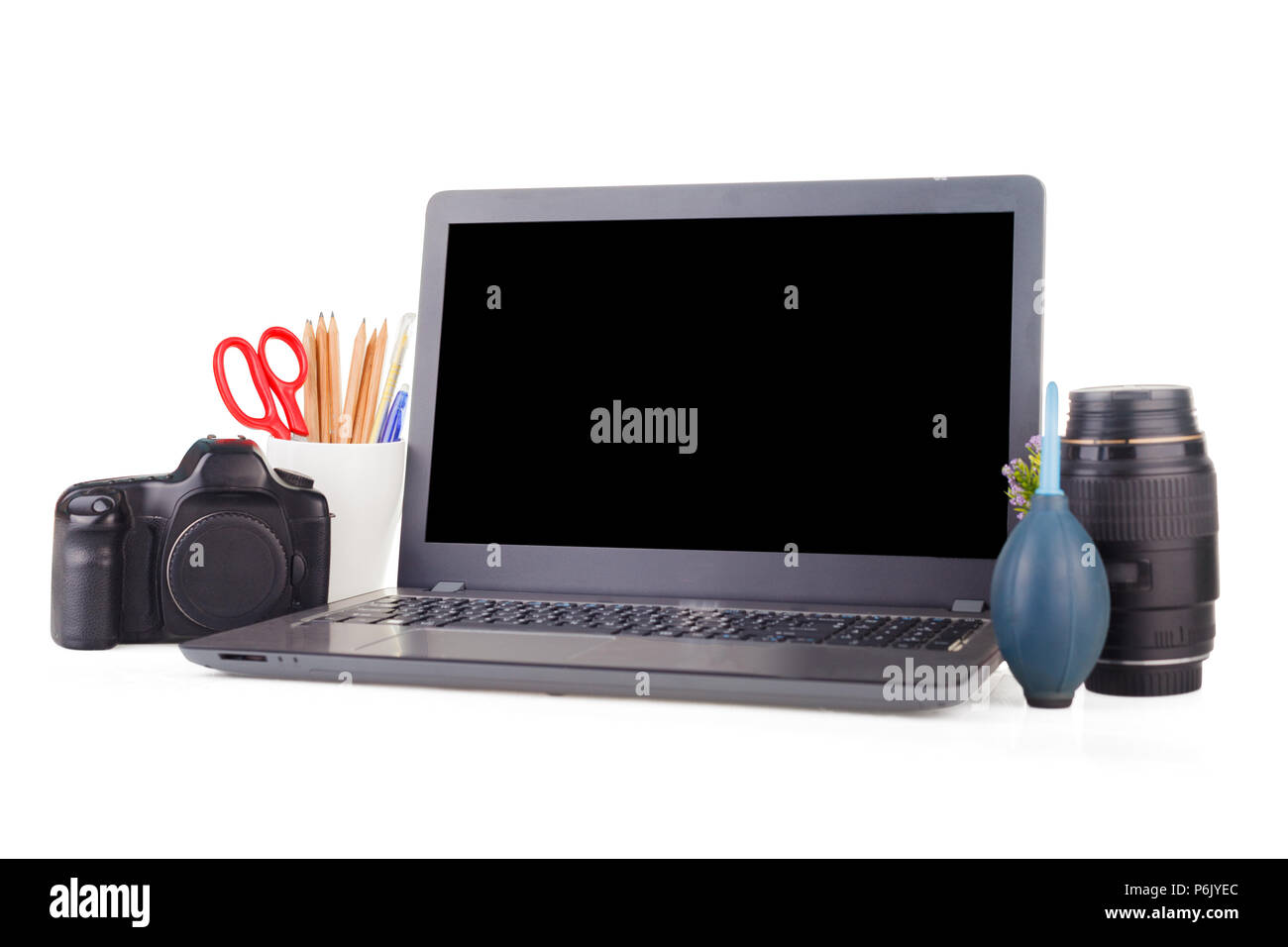 Computer camera notebook pen Cut Out Stock Images & Pictures - Alamy