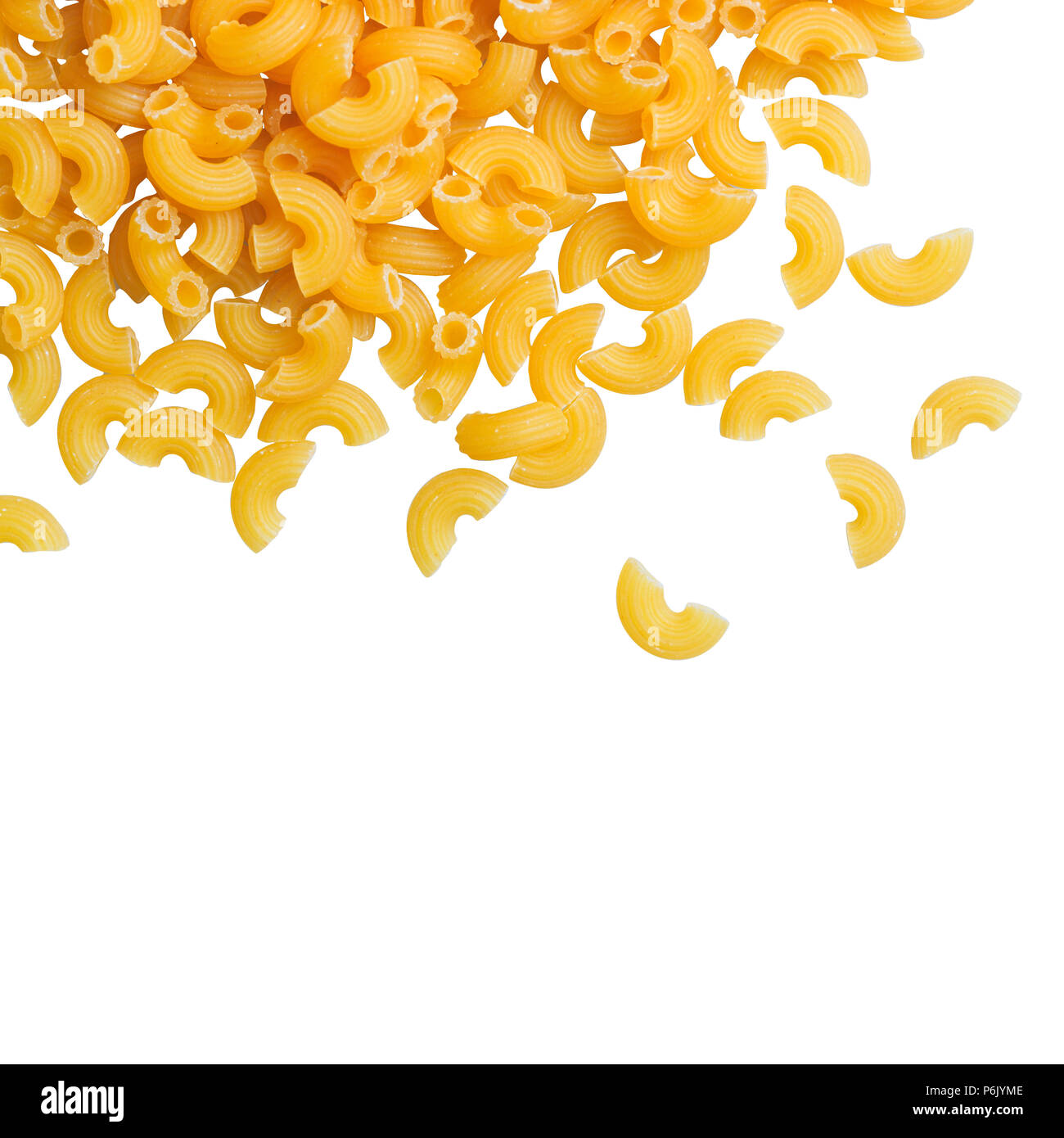 Macaroni angle pasta closeup with copy space and clipping path on white ...