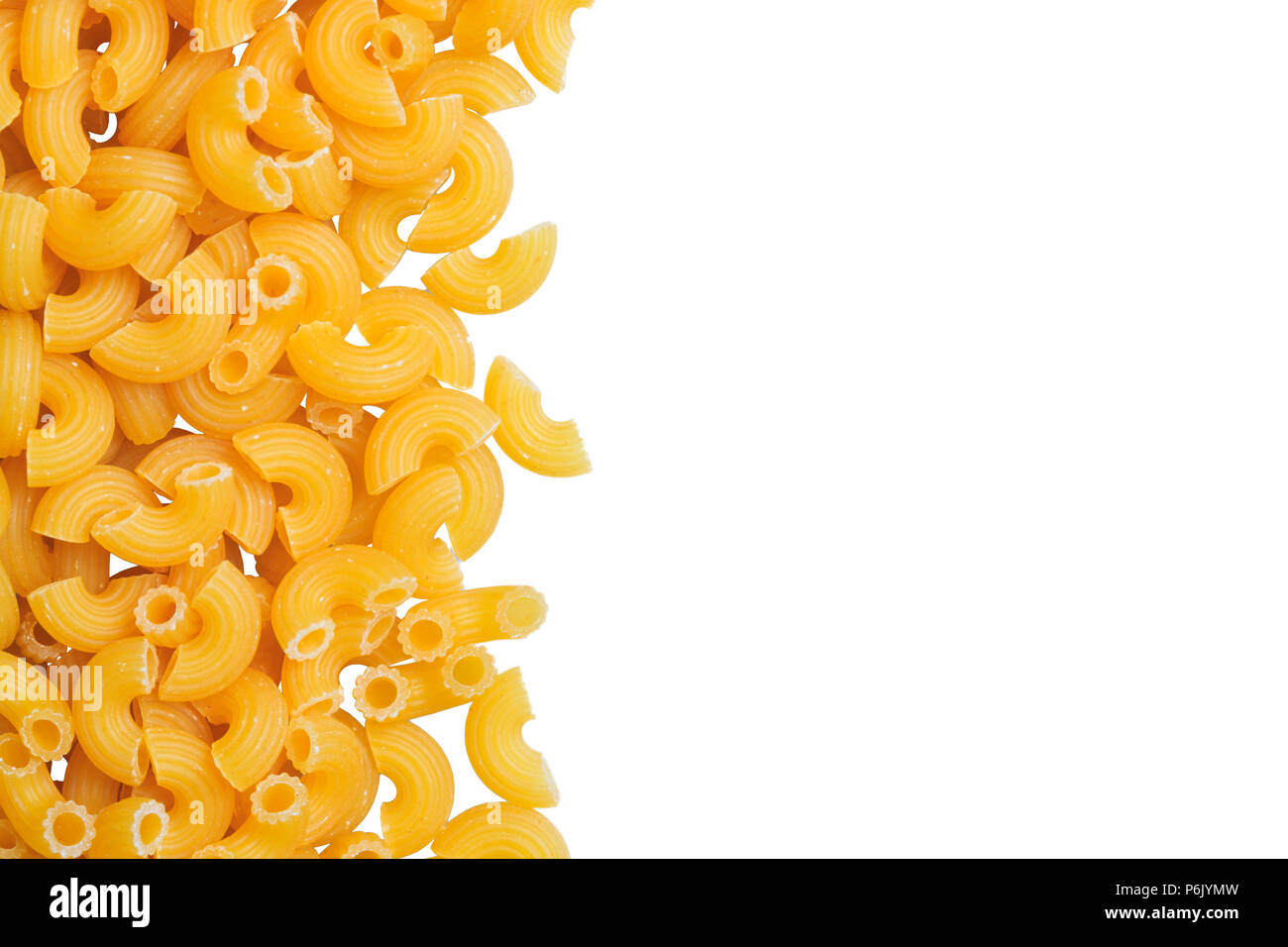 Macaroni angle pasta closeup with copy space and clipping path on white ...