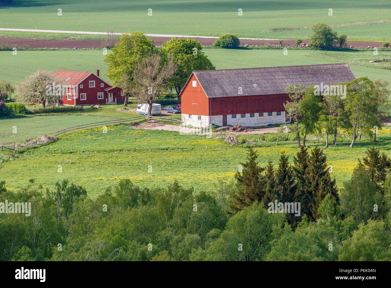 Farm with a barn in the countryside Stock Photo - Alamy