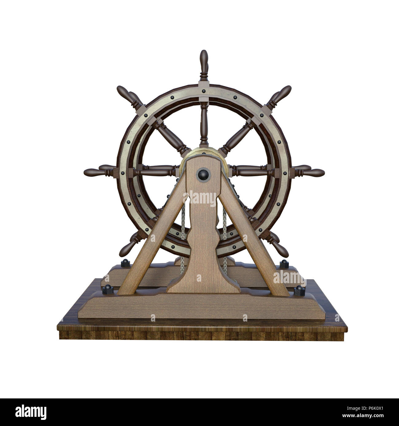 Vintage Ships Wheel isolated on white, 3d render Stock Photo - Alamy