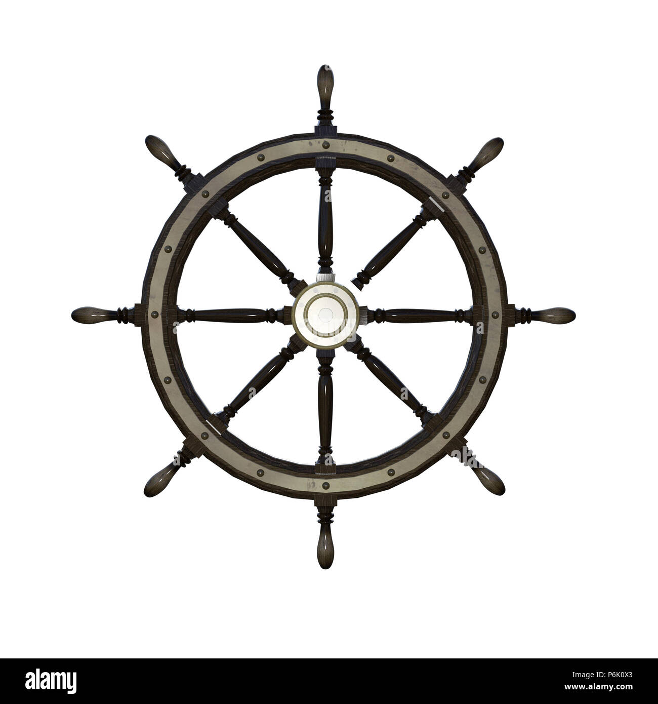 Vintage Ships Wheel isolated on white, 3d render Stock Photo - Alamy