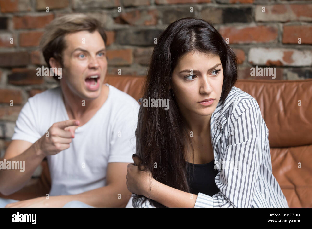 Angry Husband Yelling At Wife Blaming Her For Relationship Misun Stock