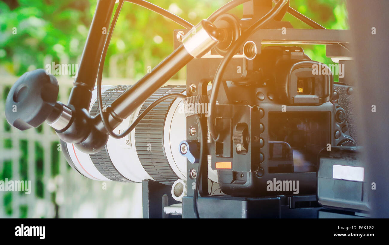 Professional camera equipment, Film production crew Stock Photo - Alamy