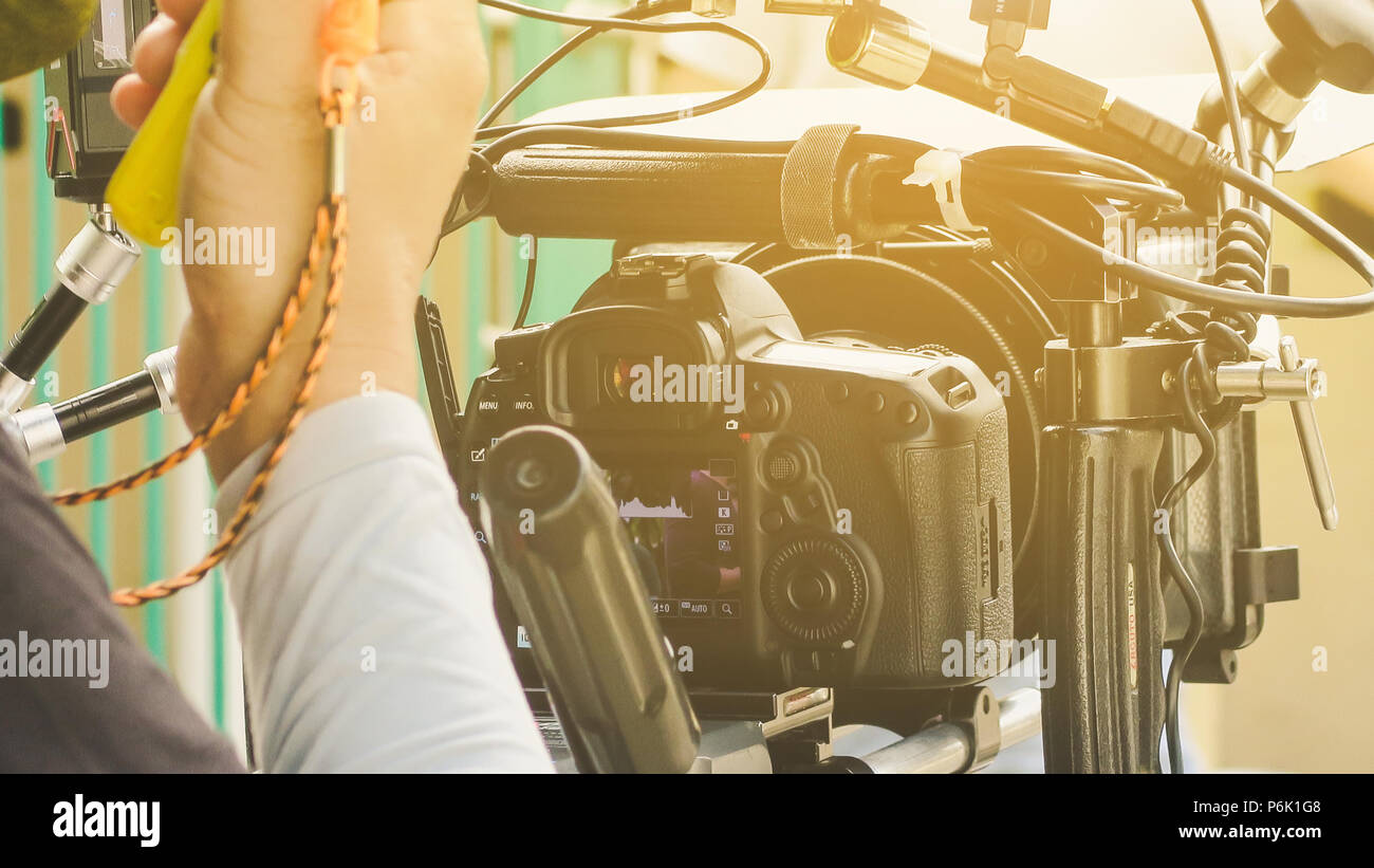 Professional camera equipment, Film production crew Stock Photo - Alamy