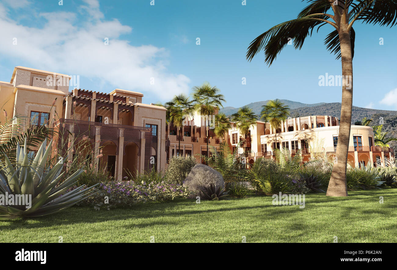 Luxury palace in mountains, 3d render Stock Photo - Alamy