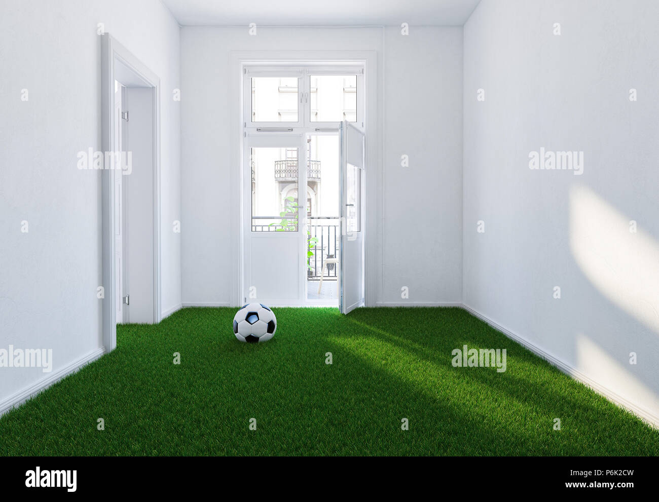 Football field in the living room, 3d render Stock Photo - Alamy