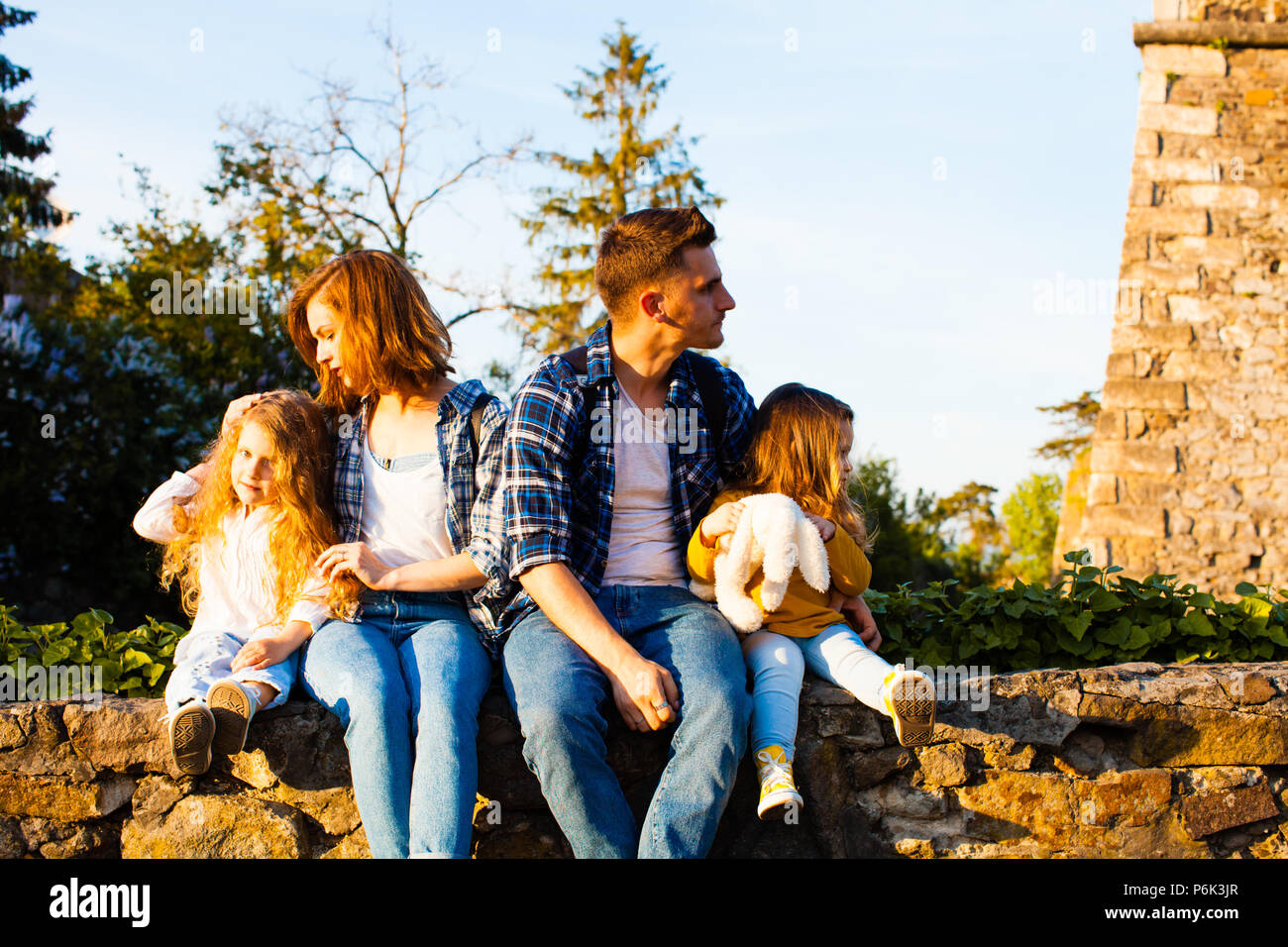 Family trip to the old village Stock Photo - Alamy