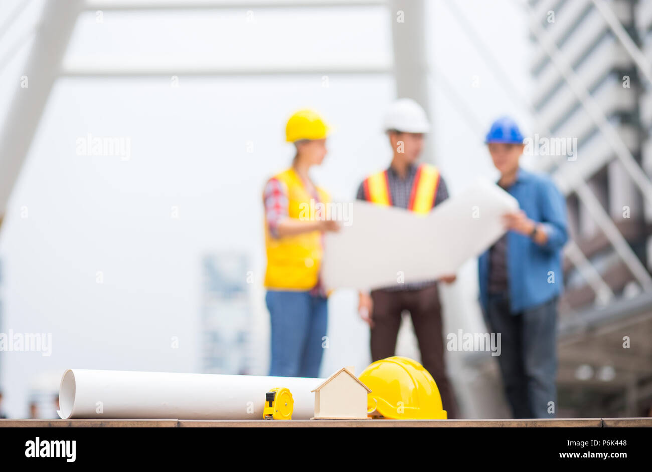 house, home, paper plan or blueprint, and other engineer tools with ...