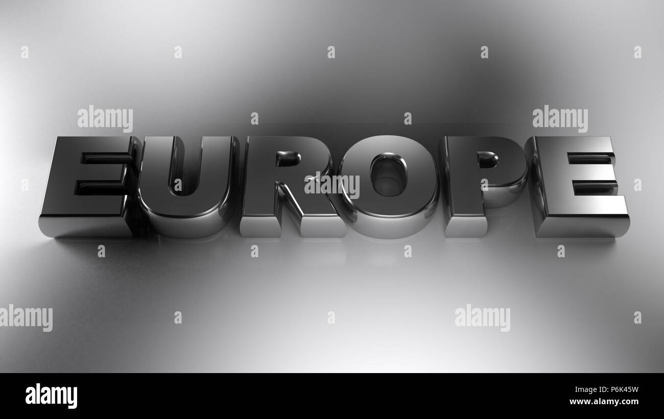 EUROPE chrome write on white background - 3D rendering Stock Photo - Alamy