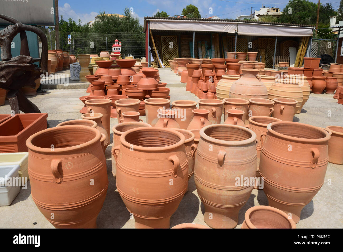 Cretan flower pots, Plaka garden center, Crete, Greece Stock Photo - Alamy