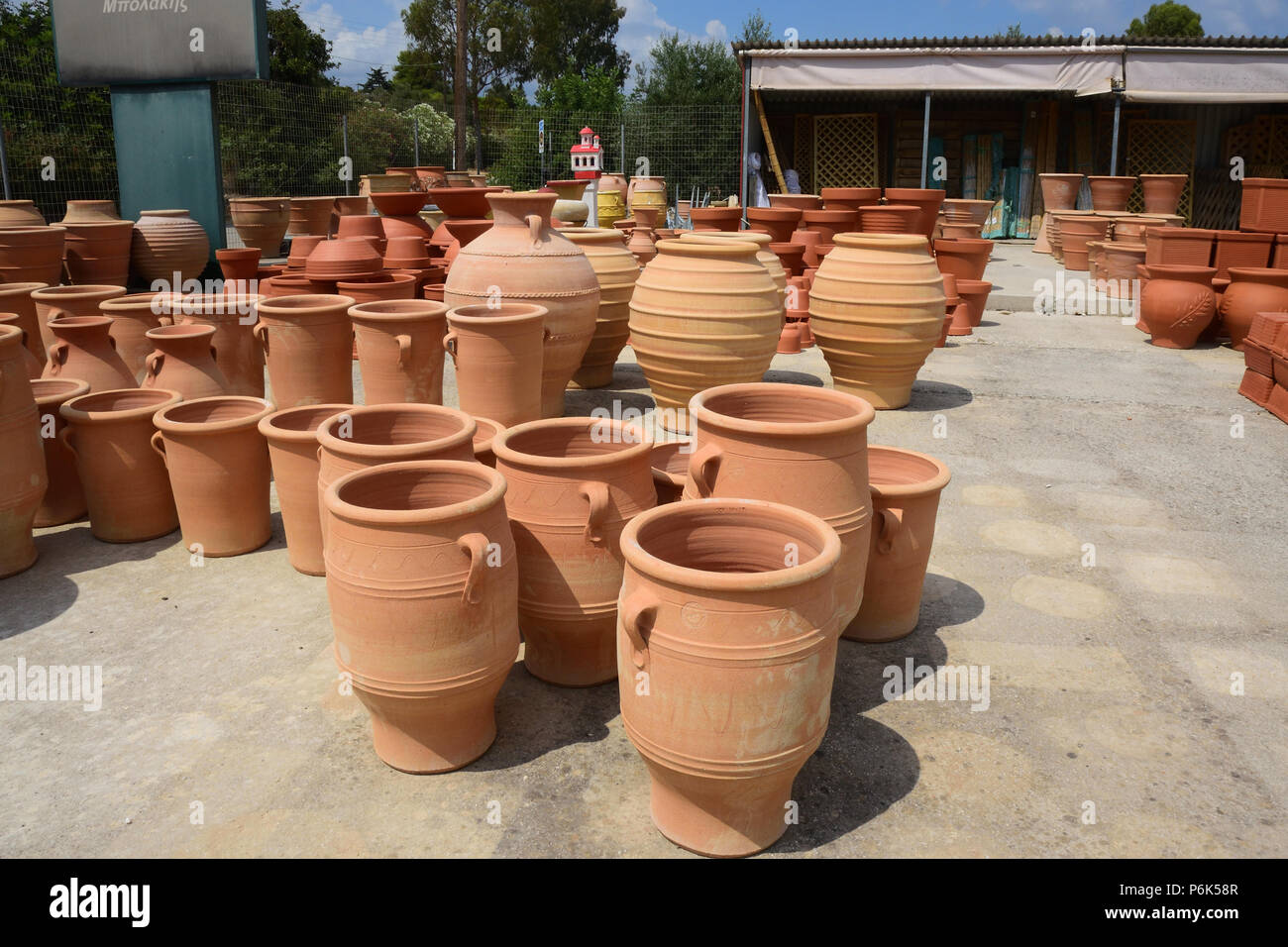Cretan flower pots, Plaka garden center, Crete, Greece Stock Photo - Alamy