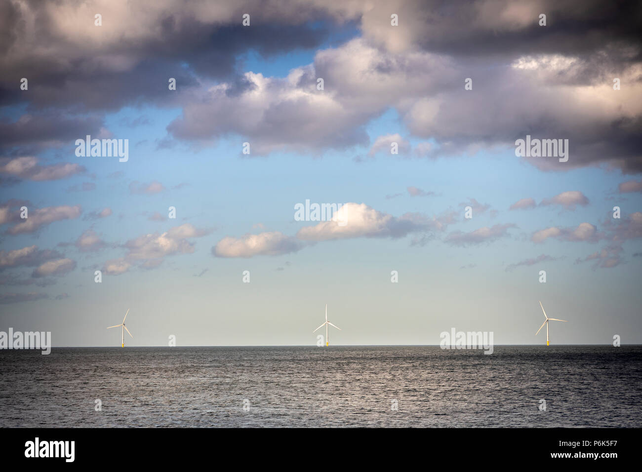 Wind Farm turbines off coast by Blyth, Northumberland, England Stock ...