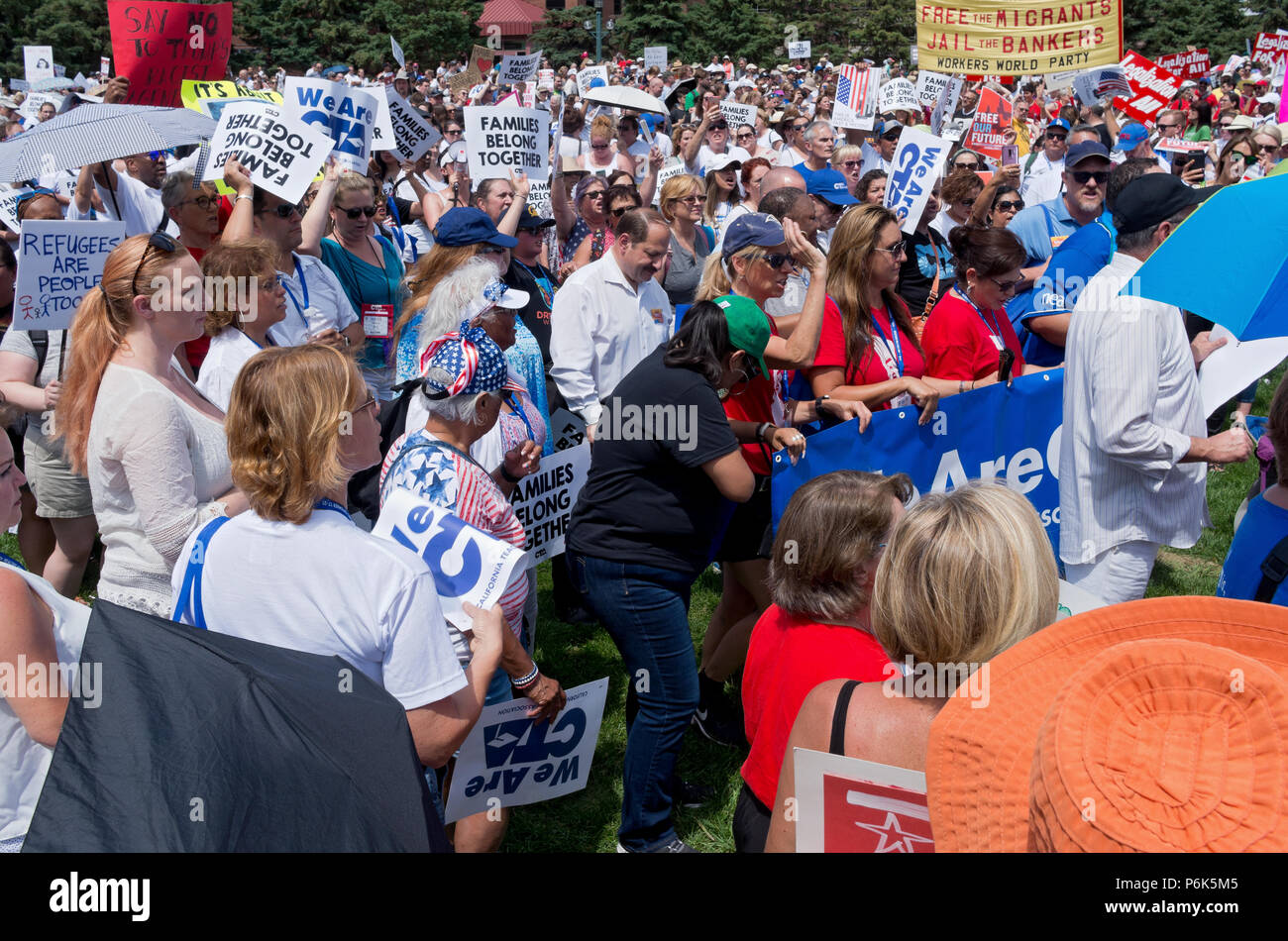 Minneapolis, MN/USA - June 30, 2018: Protesters line streets in support ...