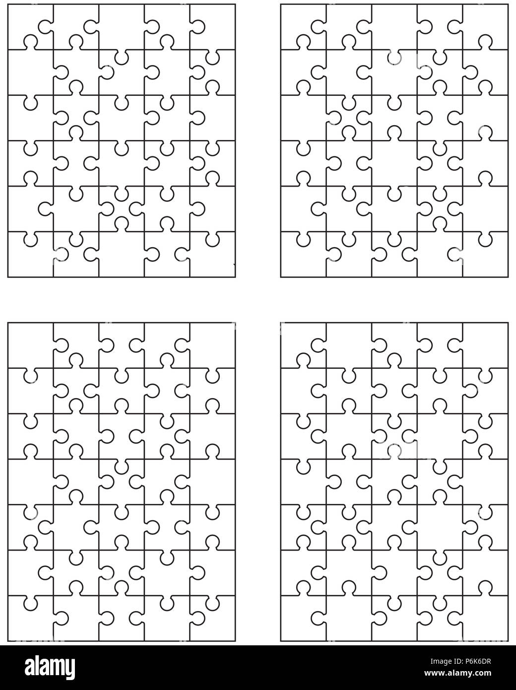 Vector illustration of four different white puzzles, separate pieces ...