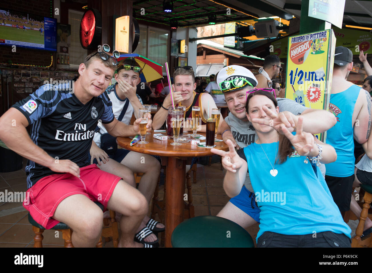 Group of Germans tourists, glasses of beers on table, Mallorca tourism ...