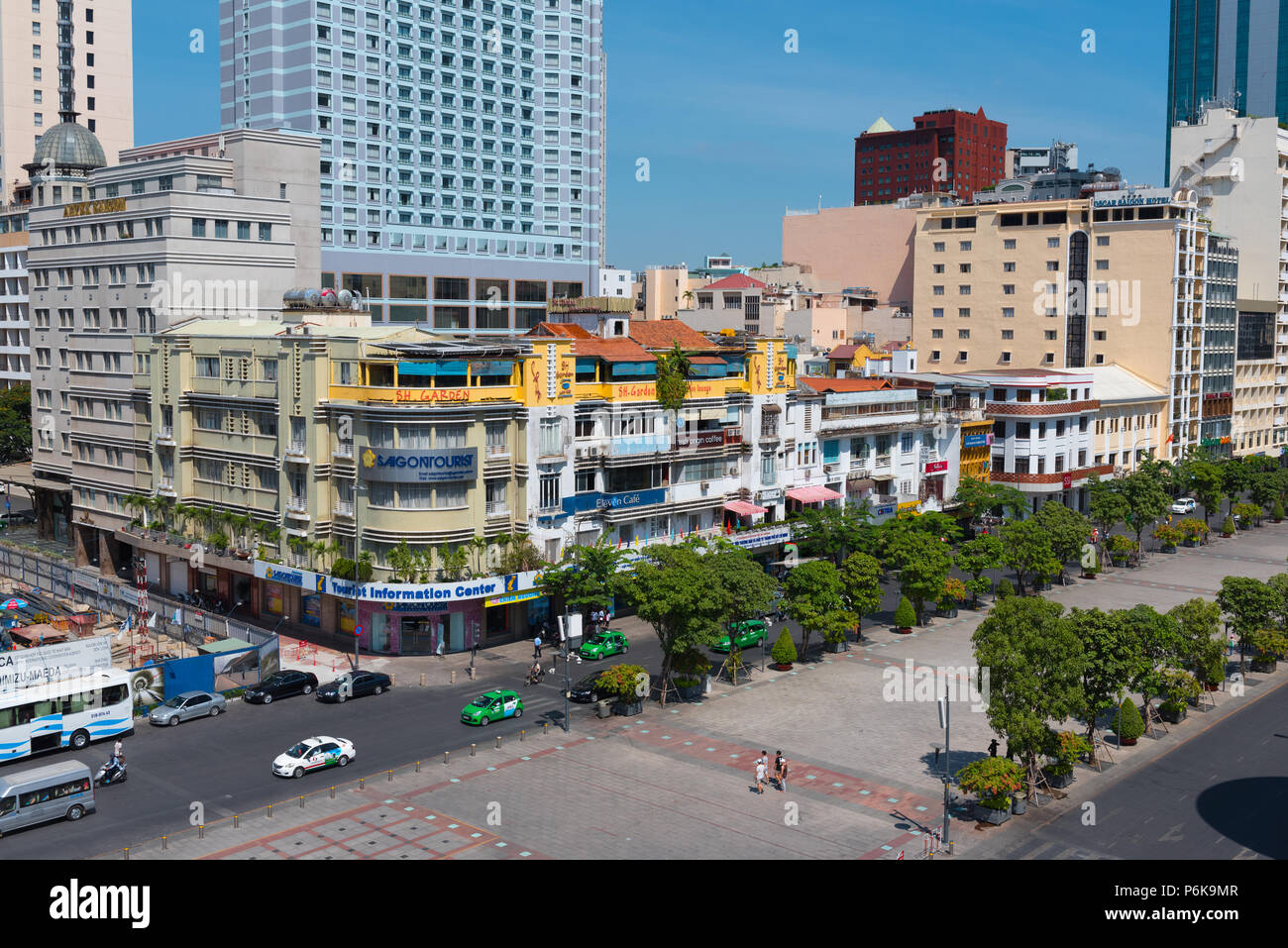 Saigon, Vietnam--March 19, 2016. Overlooking a busy street in Saigon by ...
