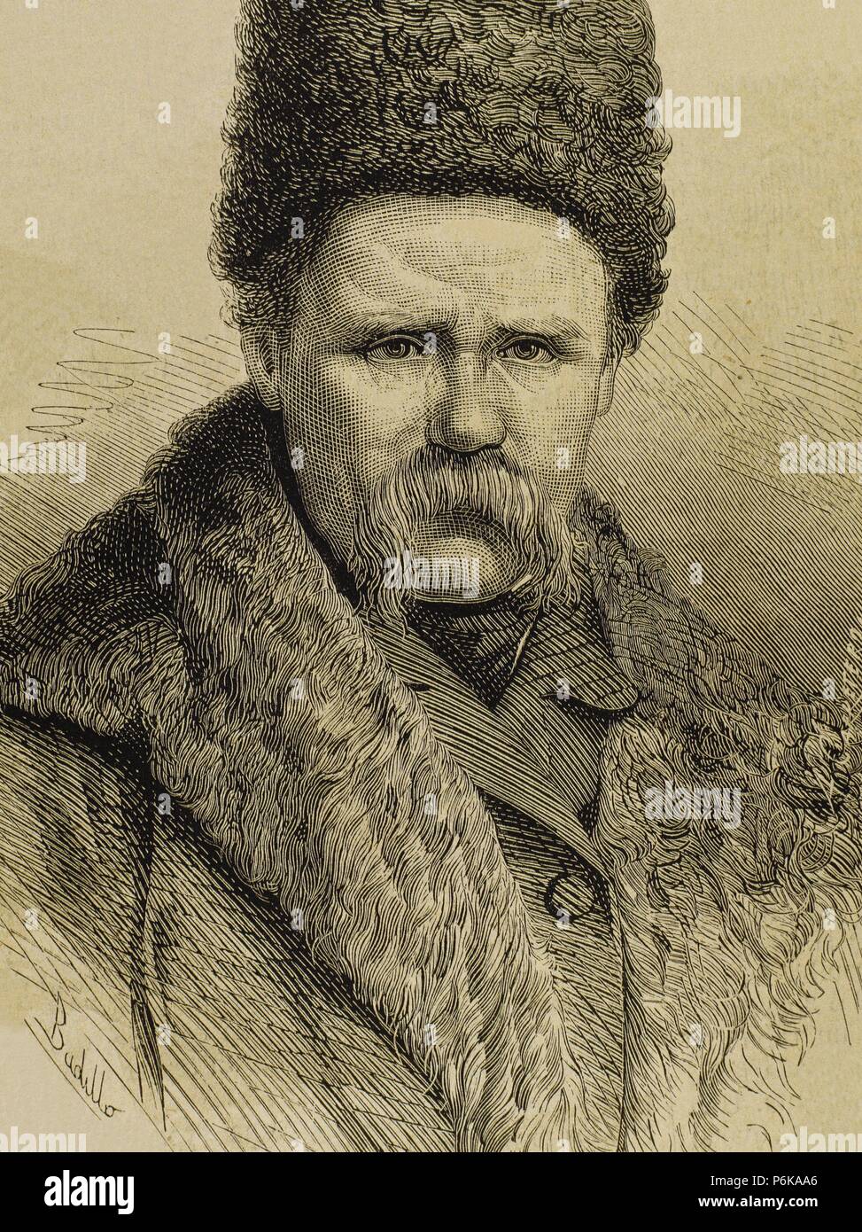 Taras Shevchenko (1814-1861). Ukrainian poet. Portrait. Engraving by La ...
