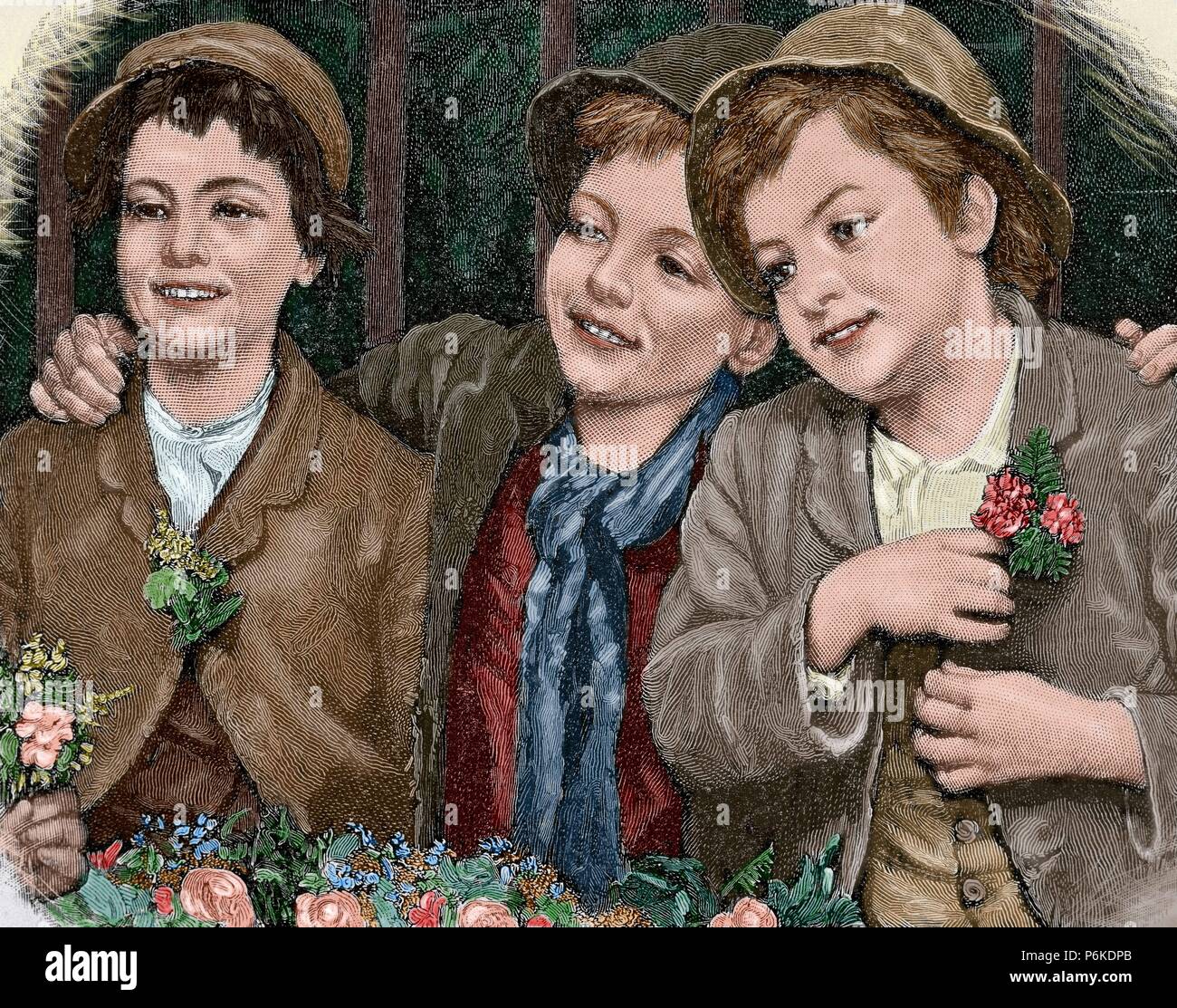 Smiling children engraving hi-res stock photography and images - Alamy