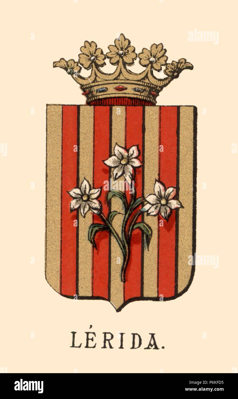España. Heráldica. Escudo de armas de la provincia de Lérida. Grabado ...