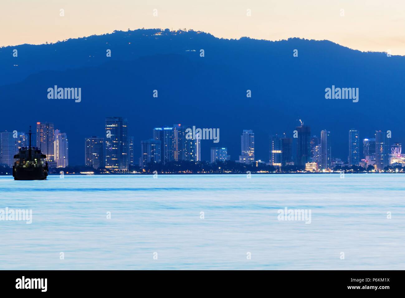 George Town City high rise building view with mountain and sea, Penang ...