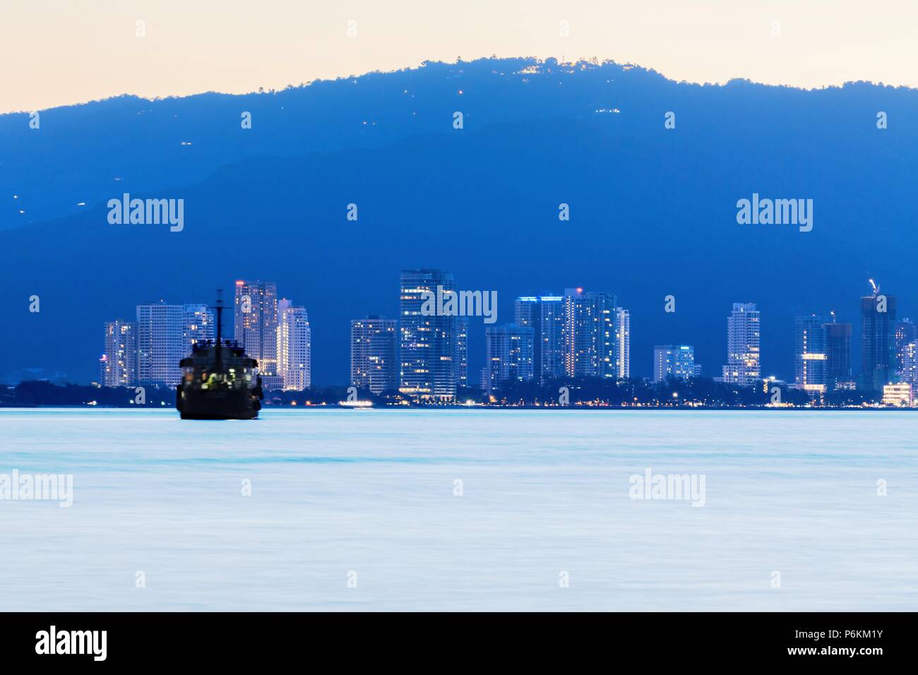 George Town City high rise building view with mountain and sea, Penang ...