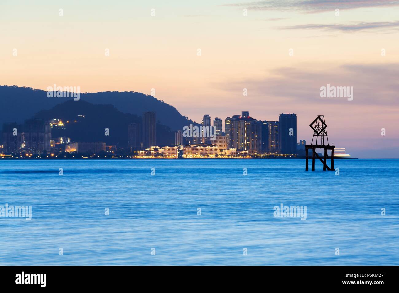 George Town City high rise building view with mountain and sea, Penang ...
