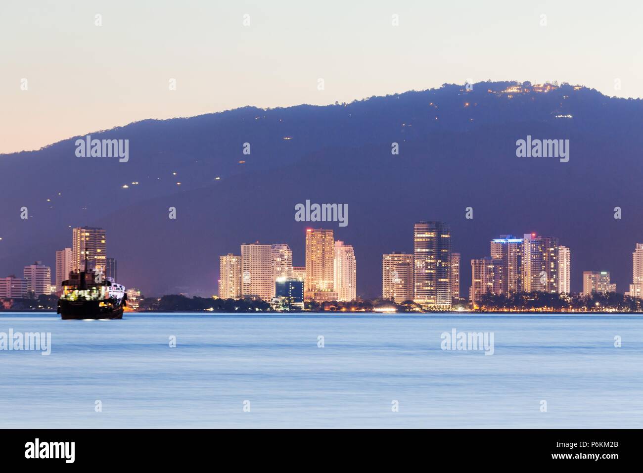George Town City high rise building view with mountain and sea, Penang ...
