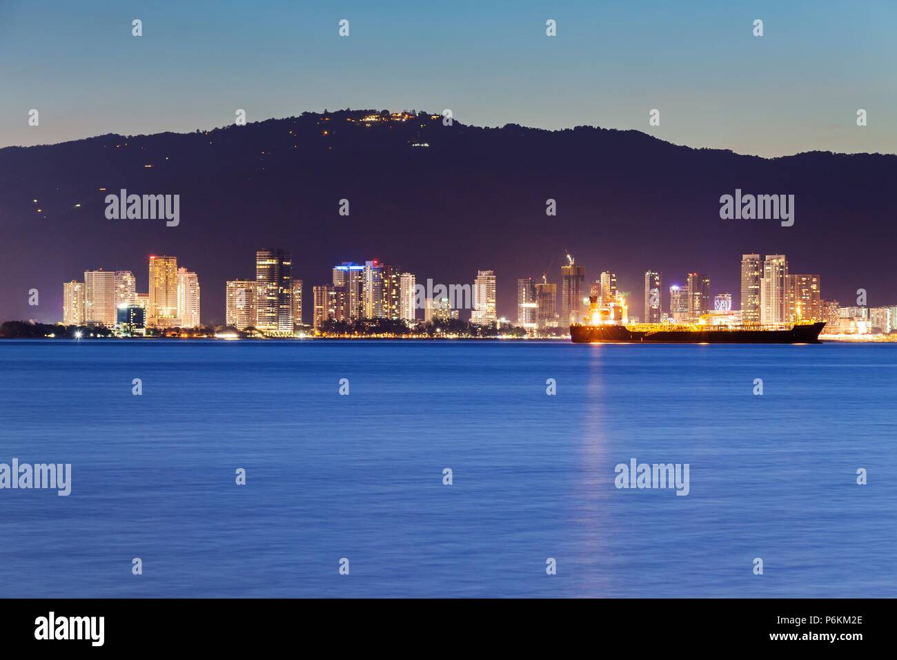 George Town City high rise building view with mountain and sea, Penang ...