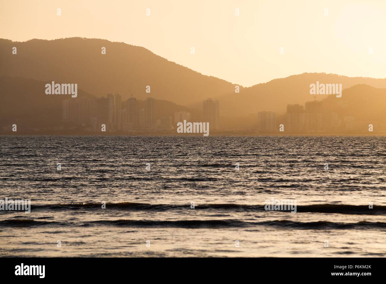George Town City high rise building view with mountain and sea, Penang ...
