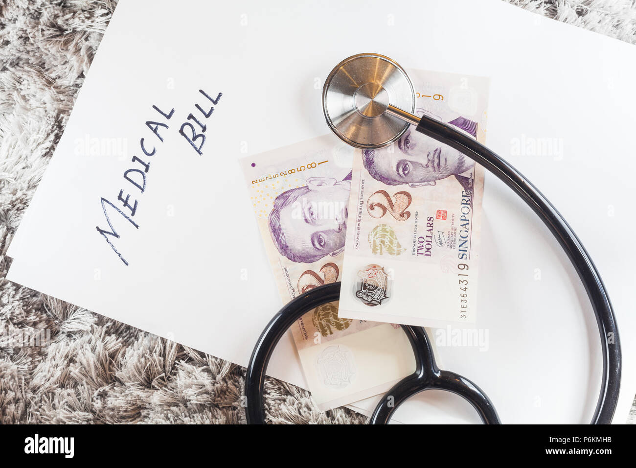 Stethoscope with wording of "Medical Bill" showing expensive healthcare ...