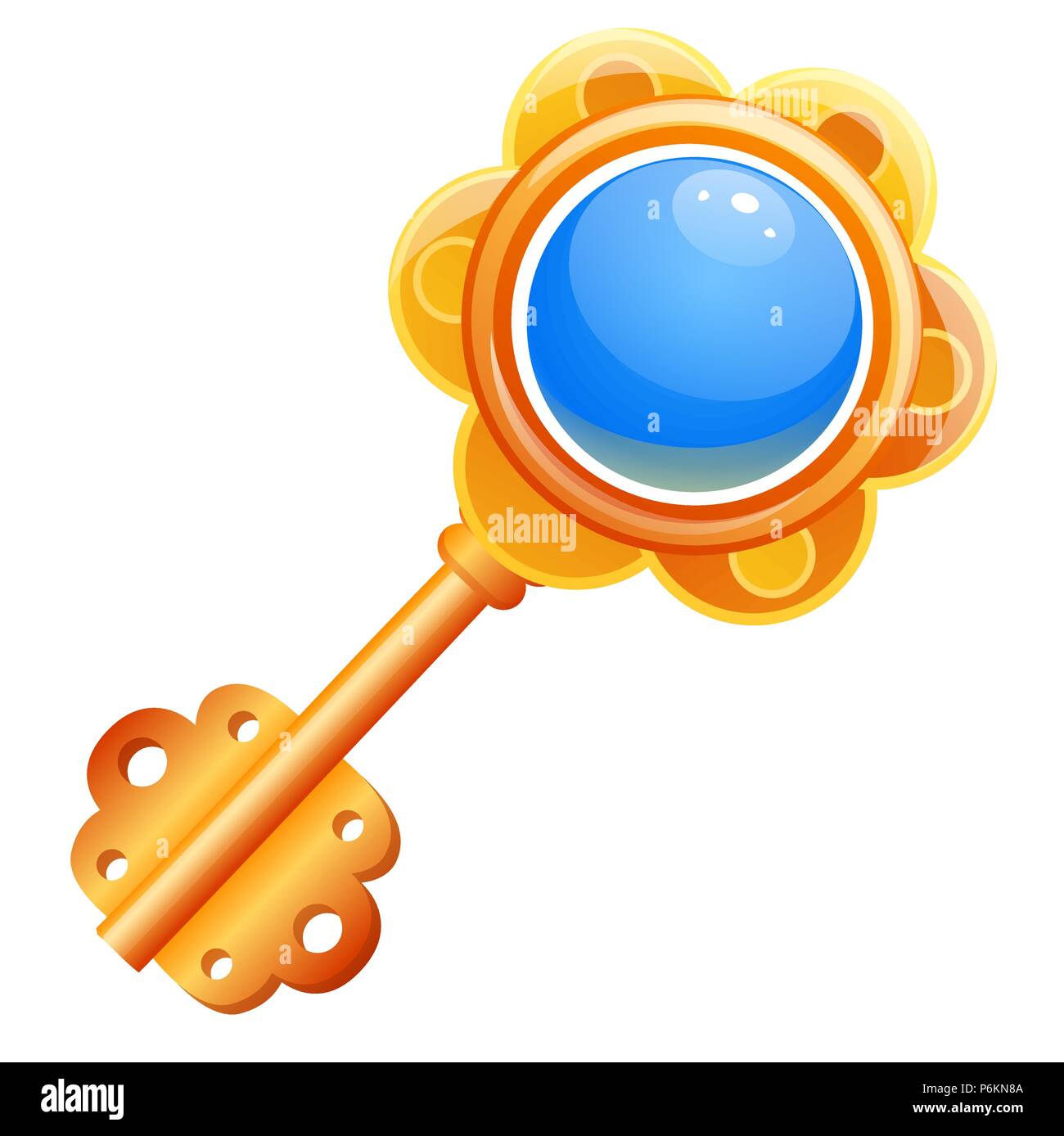 Golden vintage toy key isolated on white background. Vector cartoon ...