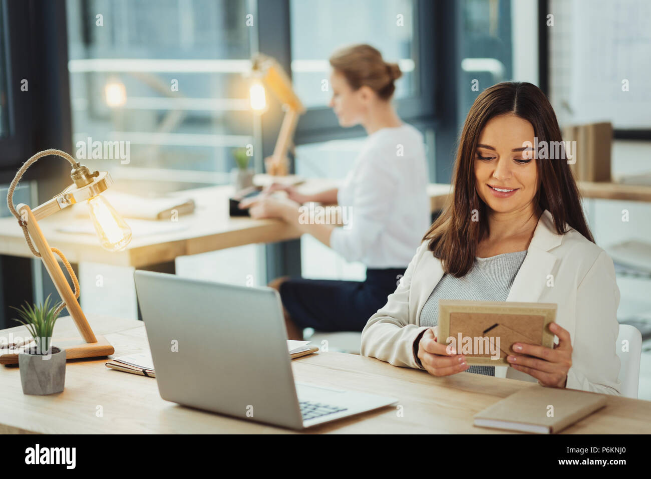Photo cheerful clever woman hi-res stock photography and images - Alamy