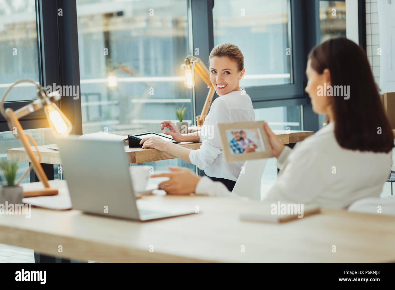 Photo friendly cheerful positive hi-res stock photography and images ...