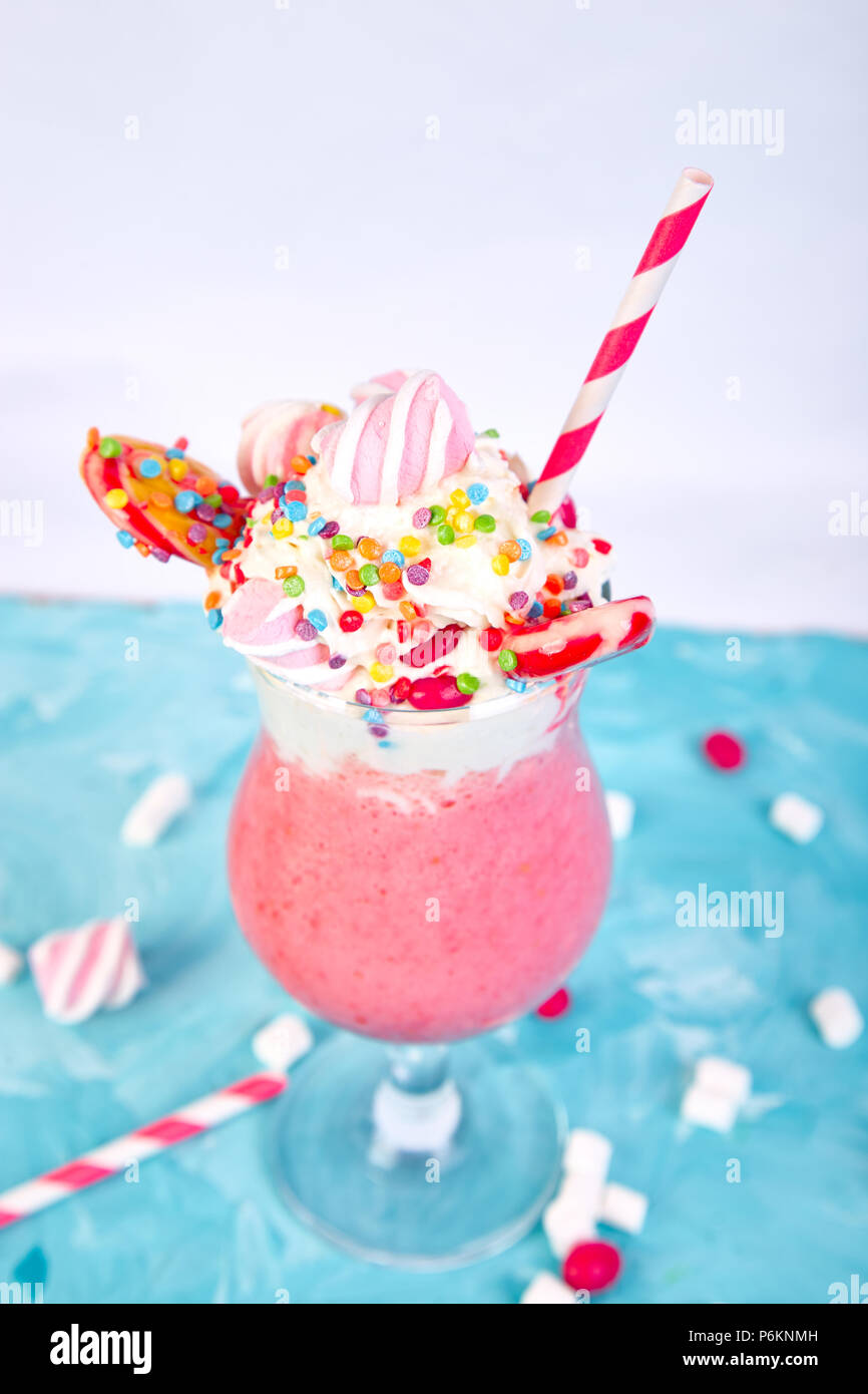Pink Extreme milkshake with berry, rasberry, strawberry, candy ...