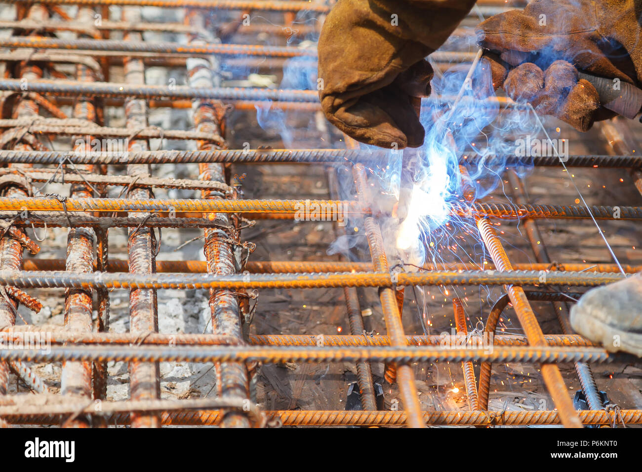 Welding work, welder welding metal material in heavy industry ...