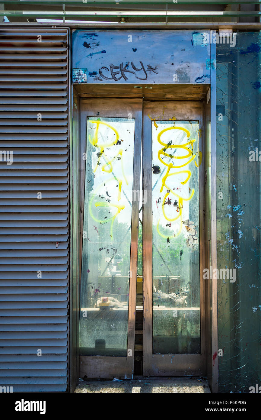 Damaged elevator with graffiti in Paris, France Stock Photo - Alamy