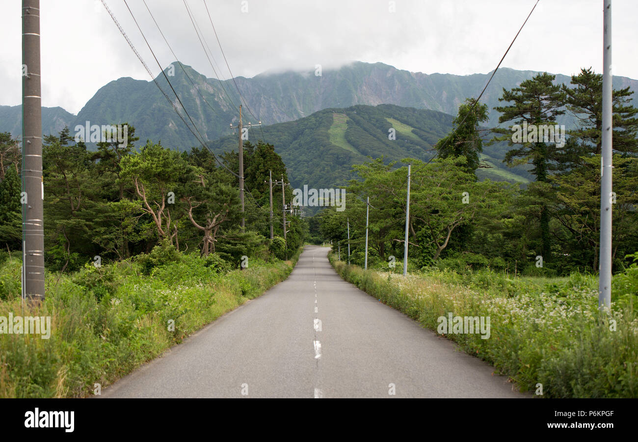 Long open road leading up Mt. Daisen in Tottori, Japan Stock Photo - Alamy