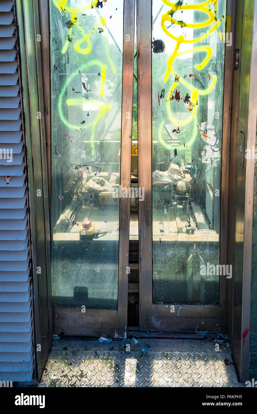 Damaged elevator with graffiti in Paris, France Stock Photo - Alamy
