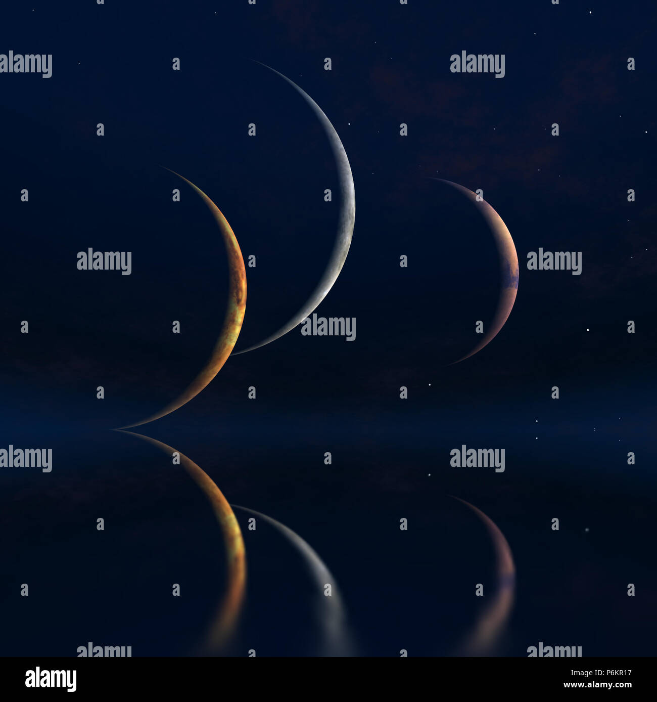 Three Moons and Quiet Sea Stock Photo - Alamy