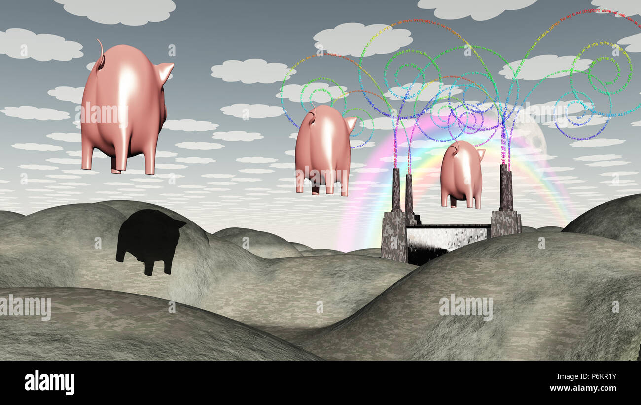 Metaphoric composition. Factory and Pigs Stock Photo - Alamy