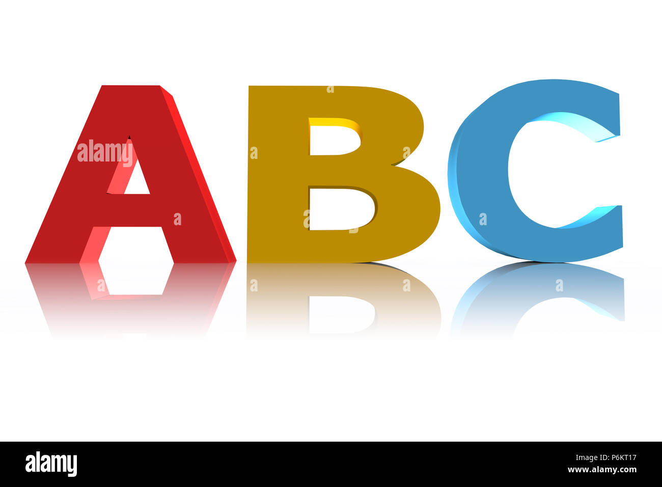 3d illustration featuring multicolored capital abc on white reflective ...