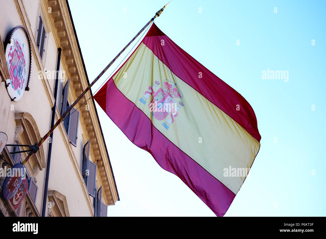 Spanish flag waving on spanish embassy in Rome Italy Stock Photo - Alamy