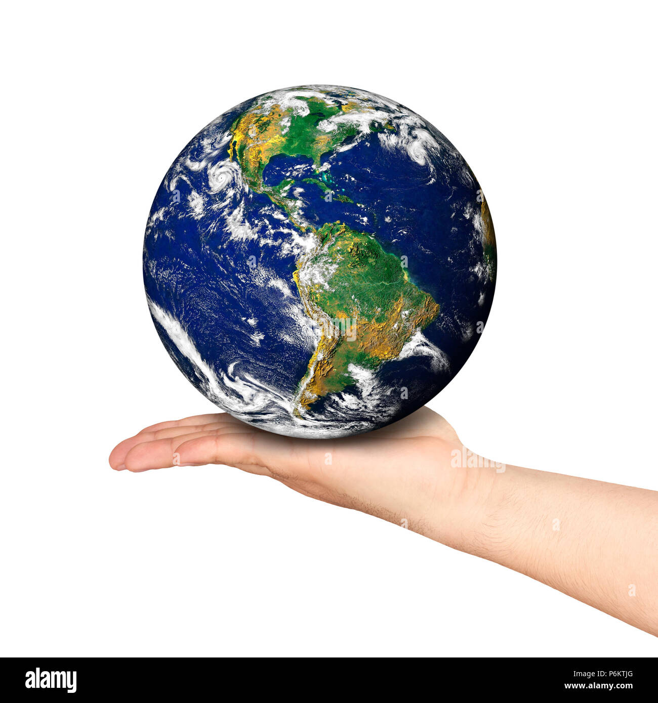 Outstretched arm holding Earth isolated. Earth image provided by NASA ...