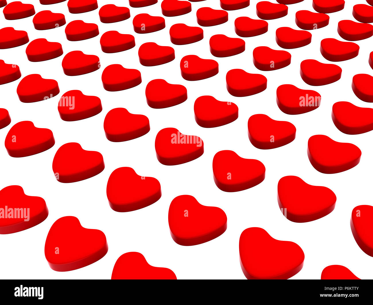 3d Illustration featuring red hearts aligned and upright placed on ...