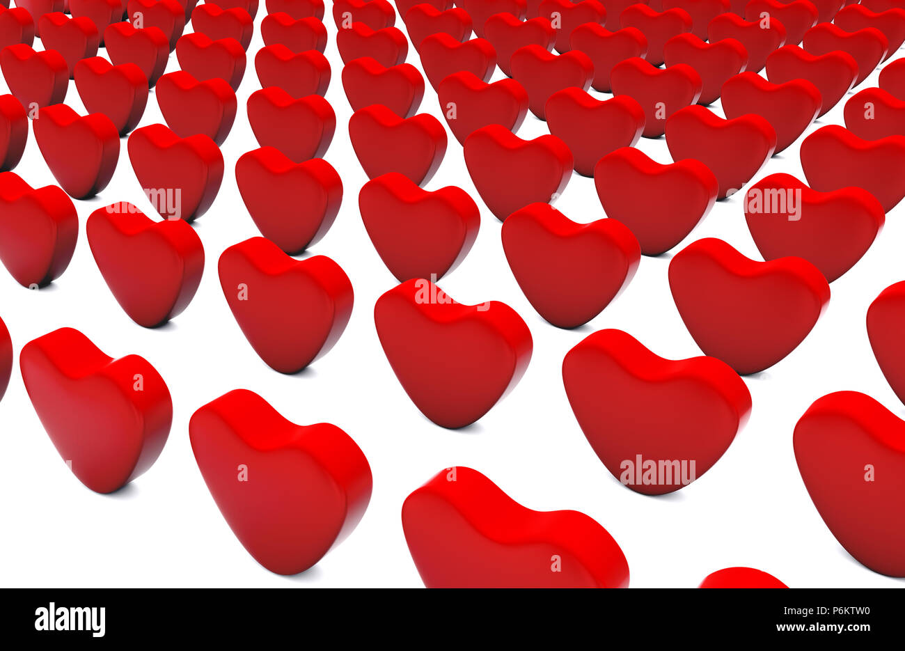 3d Illustration featuring red hearts aligned and upright placed on ...