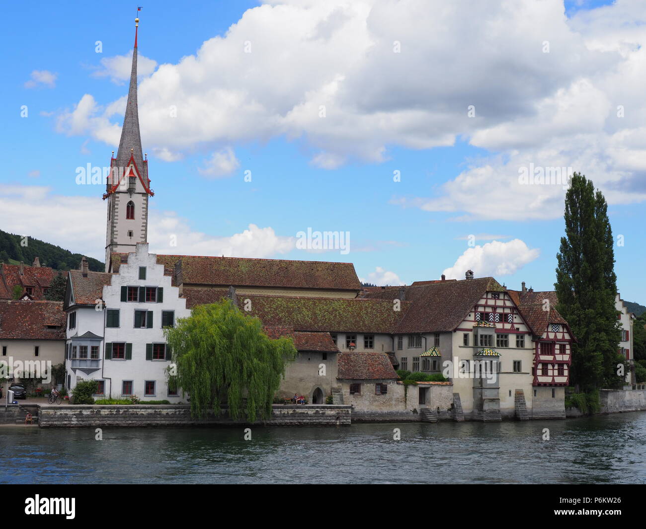 View of St. George's Abbey at Rhine River at european STEIN am RHEIN ...