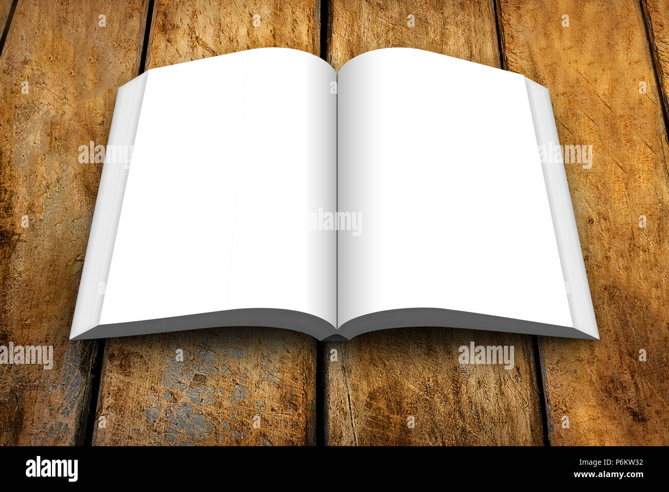 Blank white open book on rustic wooden table Stock Photo - Alamy