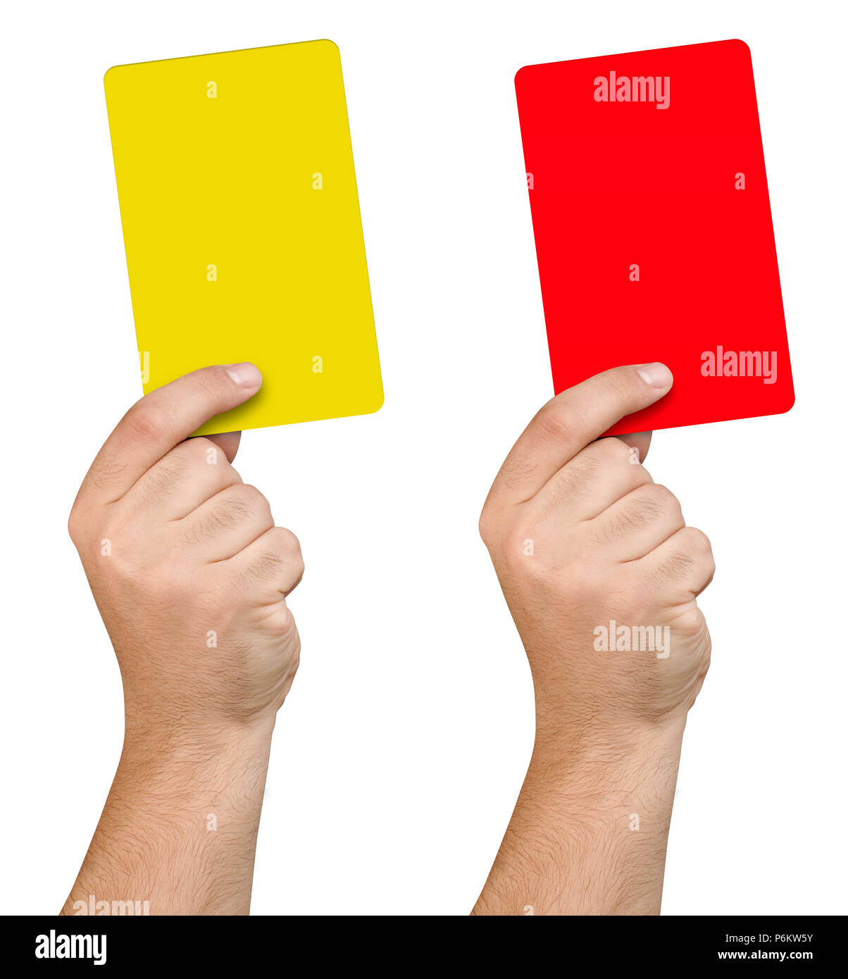 Hand holding and showing yellow and red card isolated Stock Photo - Alamy