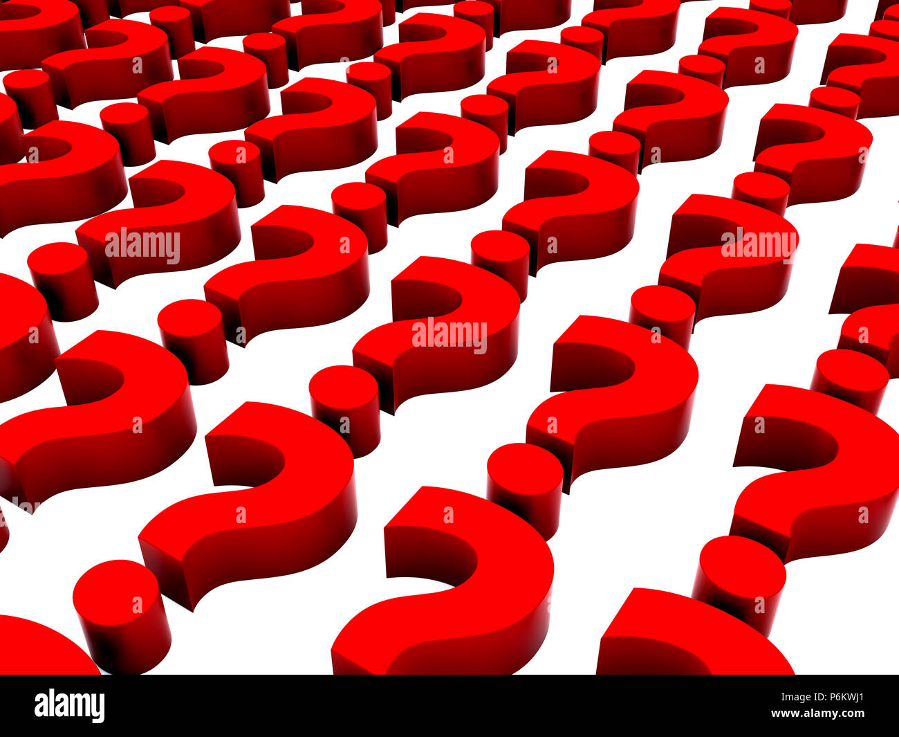 3d Illustration featuring red question marks aligned and isolated on ...
